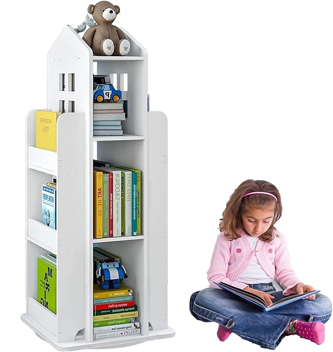 tonchean 3-Tier Rotating Children's Bookcase for Kids Room - White ...