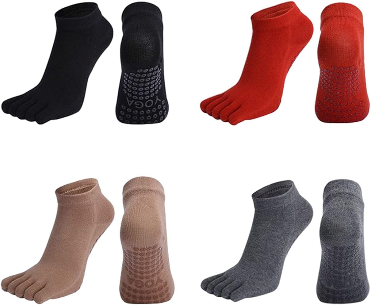 ReachTop Yoga Socks for Women 4 Pairs Non Slip Grips Five Finger Toe ...