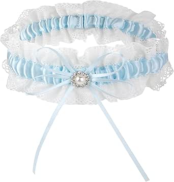 Jeffdad Lace Wedding Garters, Bride Pearl Stretch Prom Garter Women ...
