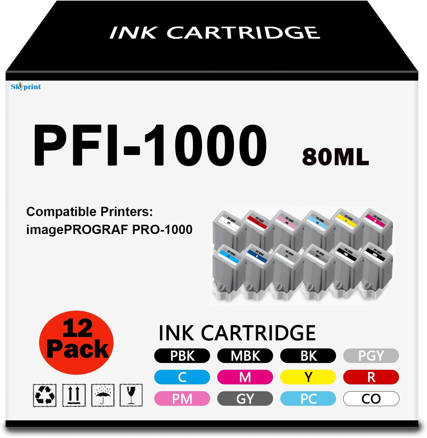 Amazon.com: PFI-1000 12Color Pack Ink Cartridge Replacement for Canon imagePROGRAF PRO-1000 ...