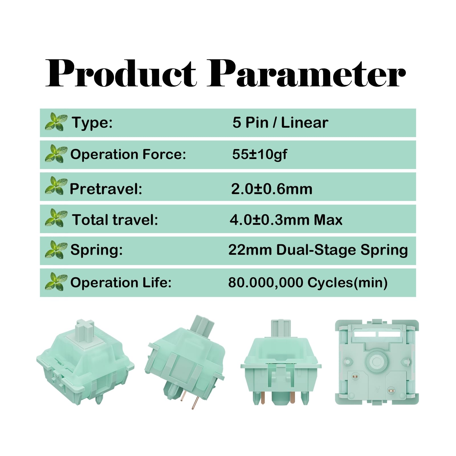 Snapklik.com : Gateron Mint Green Linear Keyboard Switches,5 Pin Pre ...