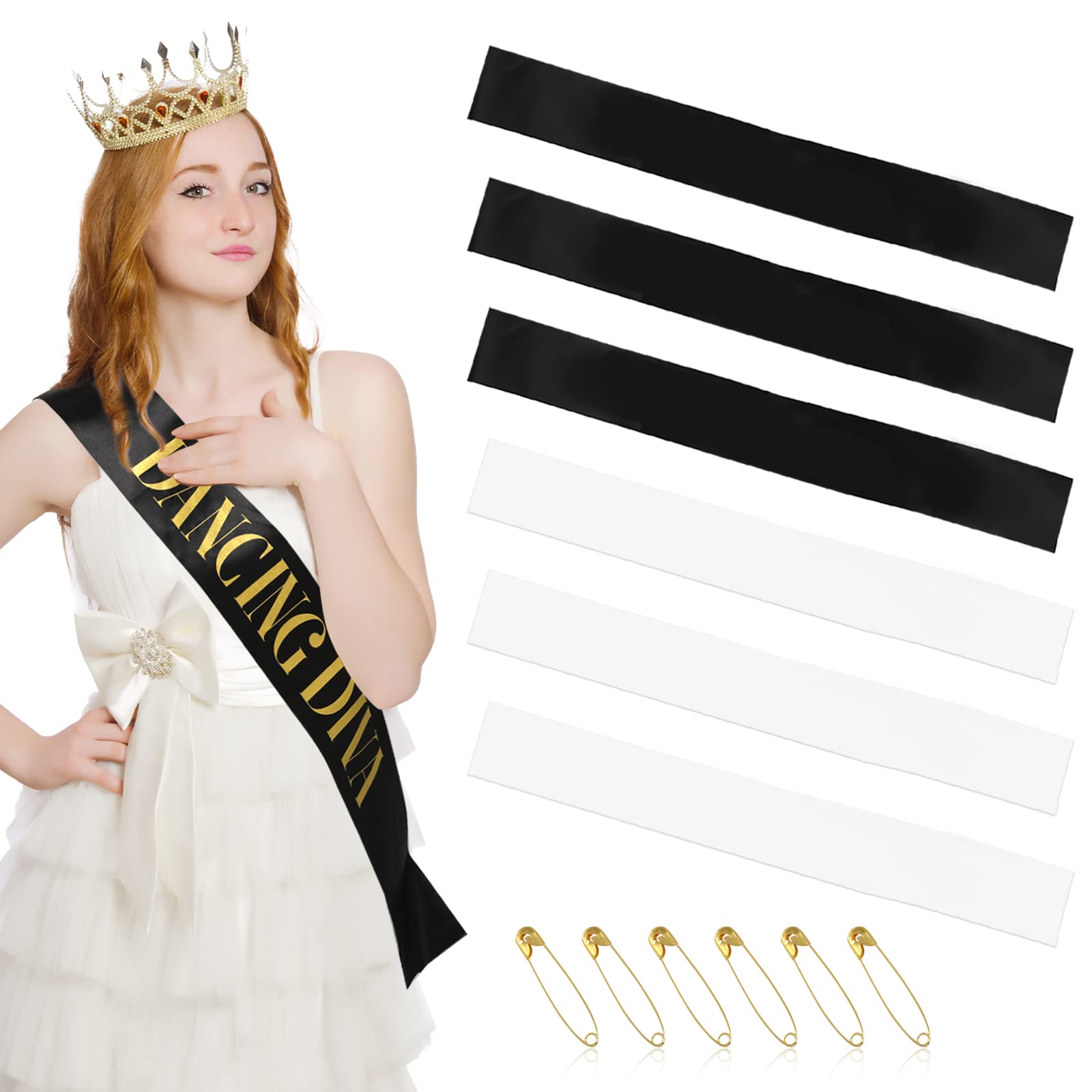 Amazon.com: 6Pack Black Sash White Sash Set,Blank Sash Plain Satin ...