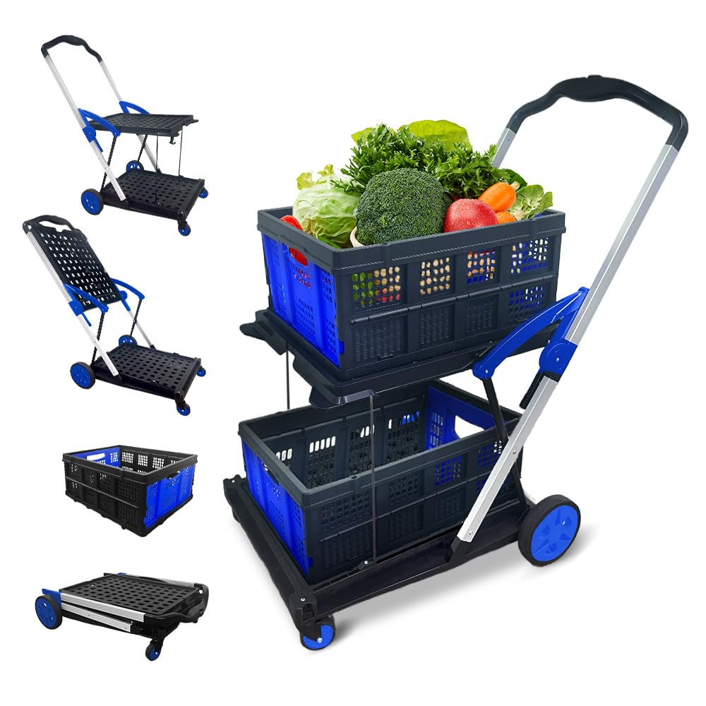 Amazon.com: Two Layers Folding Shopping Cart | Multi Use Functional ...