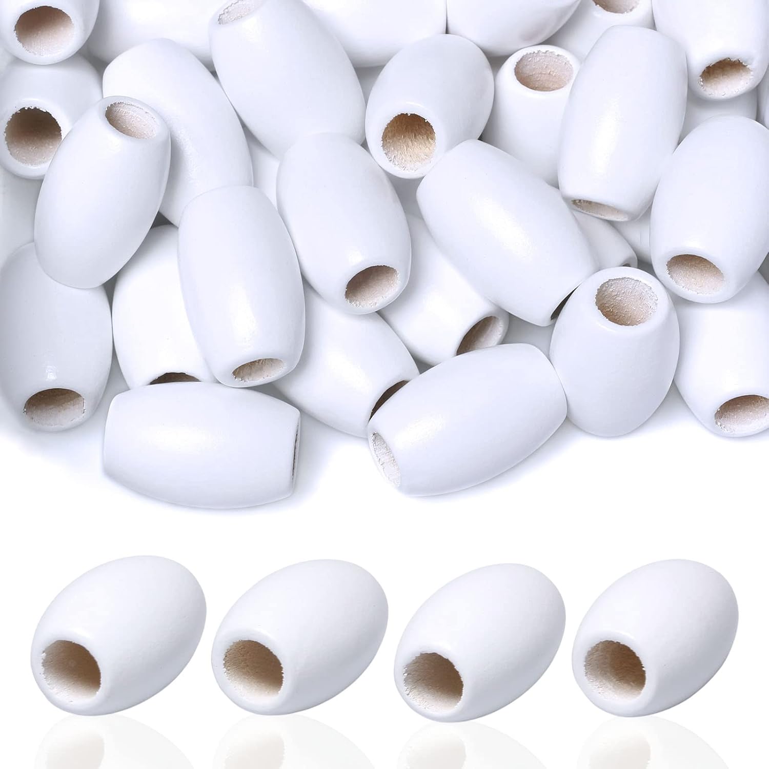 Amazon.com: Large Oval Wooden Beads White- 20x30mm- 40 Beads- Hole 10mm ...