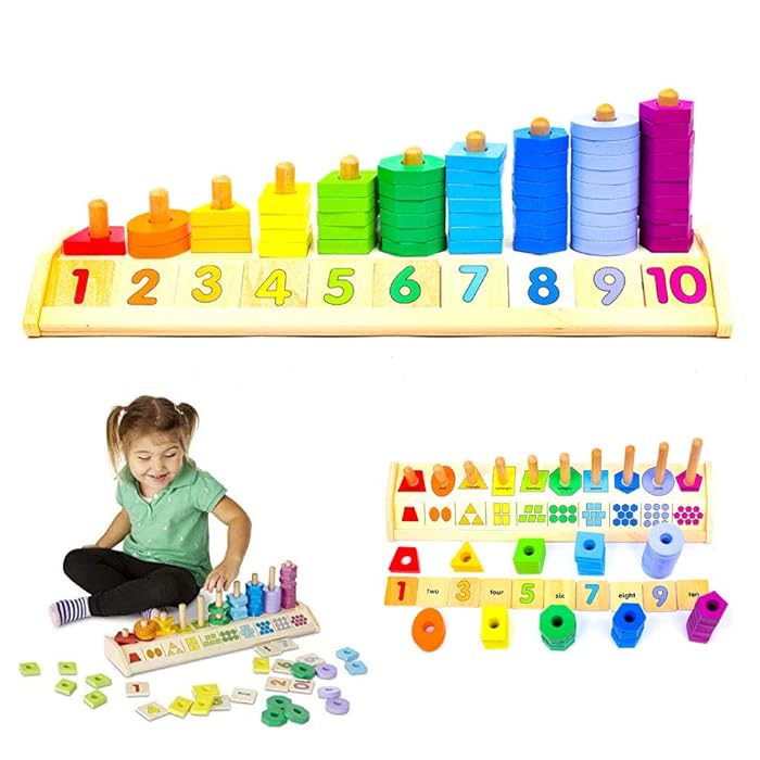Buy Melissa & Doug Counting Shape Stacker - Wooden Educational Toy With ...