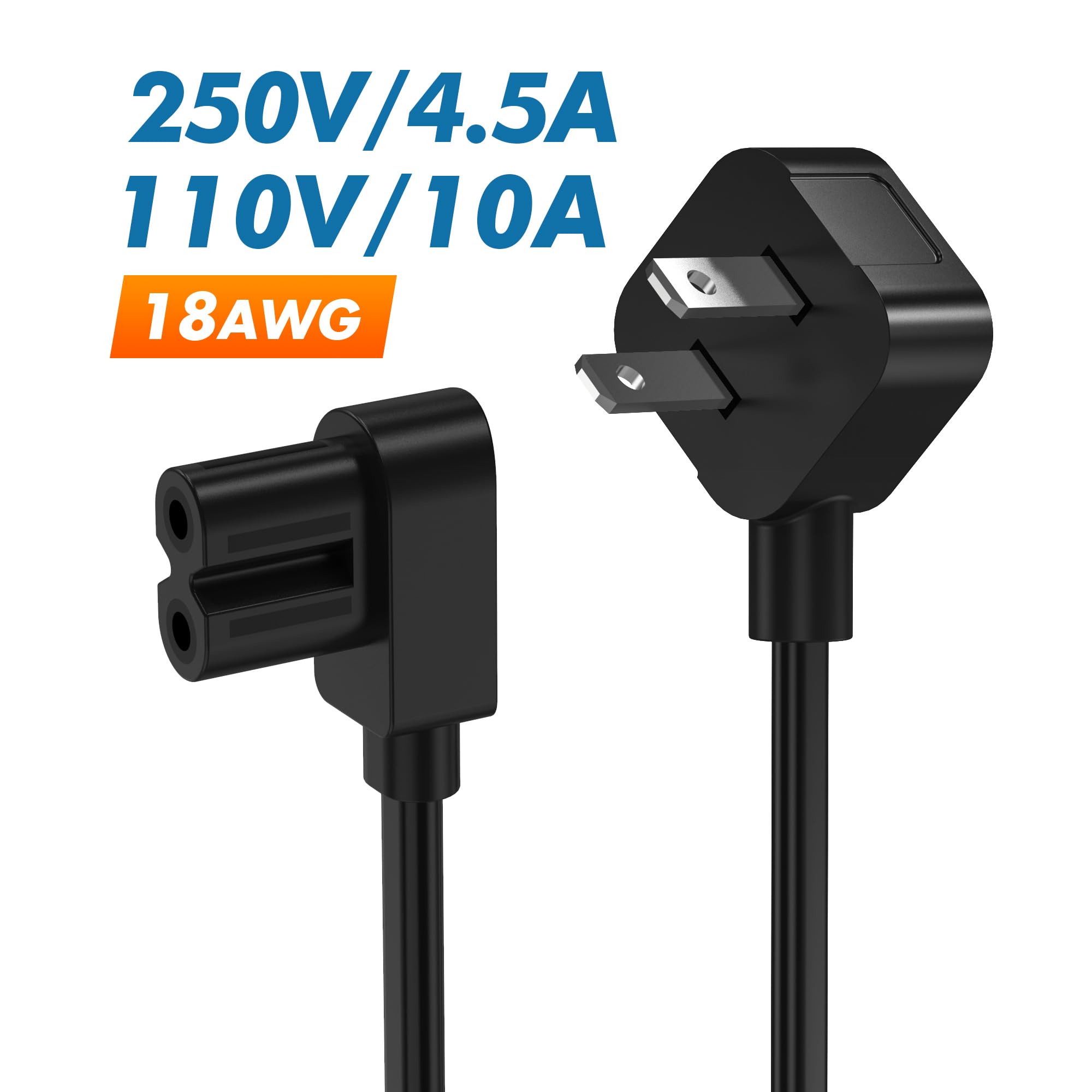 Snapklik.com : AGVEE 10ft TV Power Cord, 90 Degree Angled L-Shaped UL ...