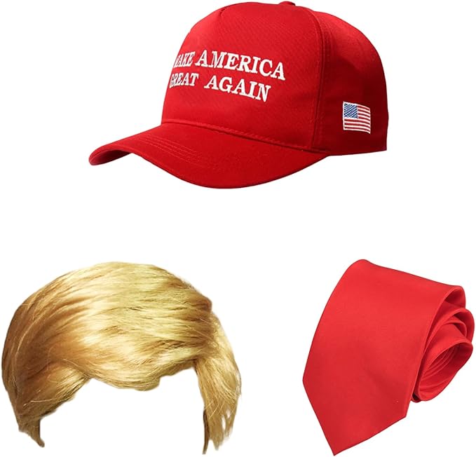COSOUKE Trump MAGA Hat with Wigs Necktie Donald Trump Costume Funny ...