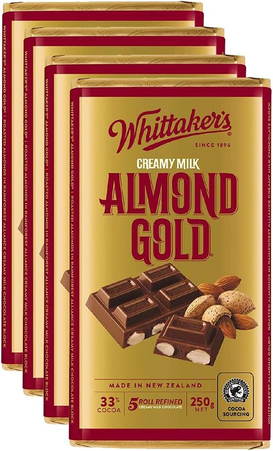 Amazon.com : Whittaker's Almond Gold Chocolate Block 250g (Pack of 4 ...