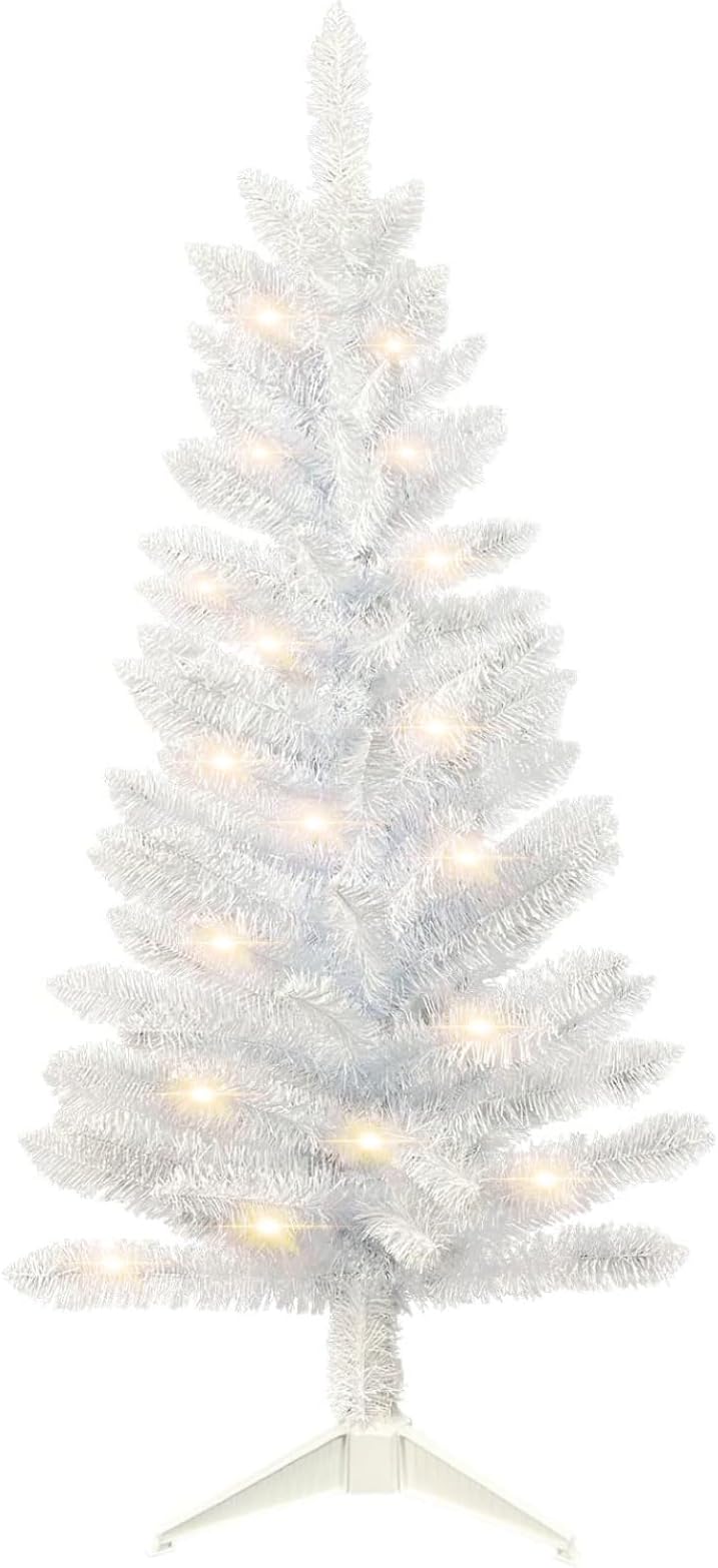 Amazon.com: Miniature White Shiny 18 Inch Christmas Tree with 140 ...