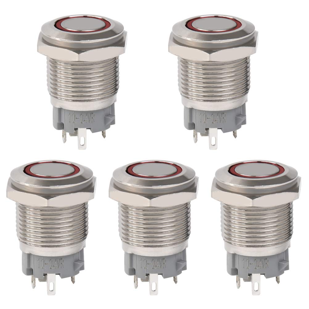 Buy QLOUNI 5Pcs 12V 24V 16mm ON/Off Latching Push Button Switch with ...