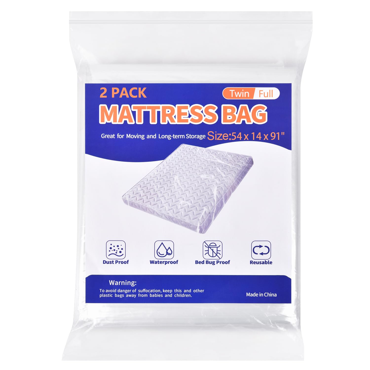 Amazon.com: Mattress Bag for Moving Storage - 2 Pack Plastic Mattress ...
