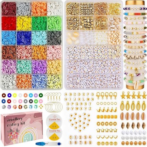 10525Pcs Clay Beads Bracelet Making Kit, 1 Box 925Pcs Coloured Charms ...