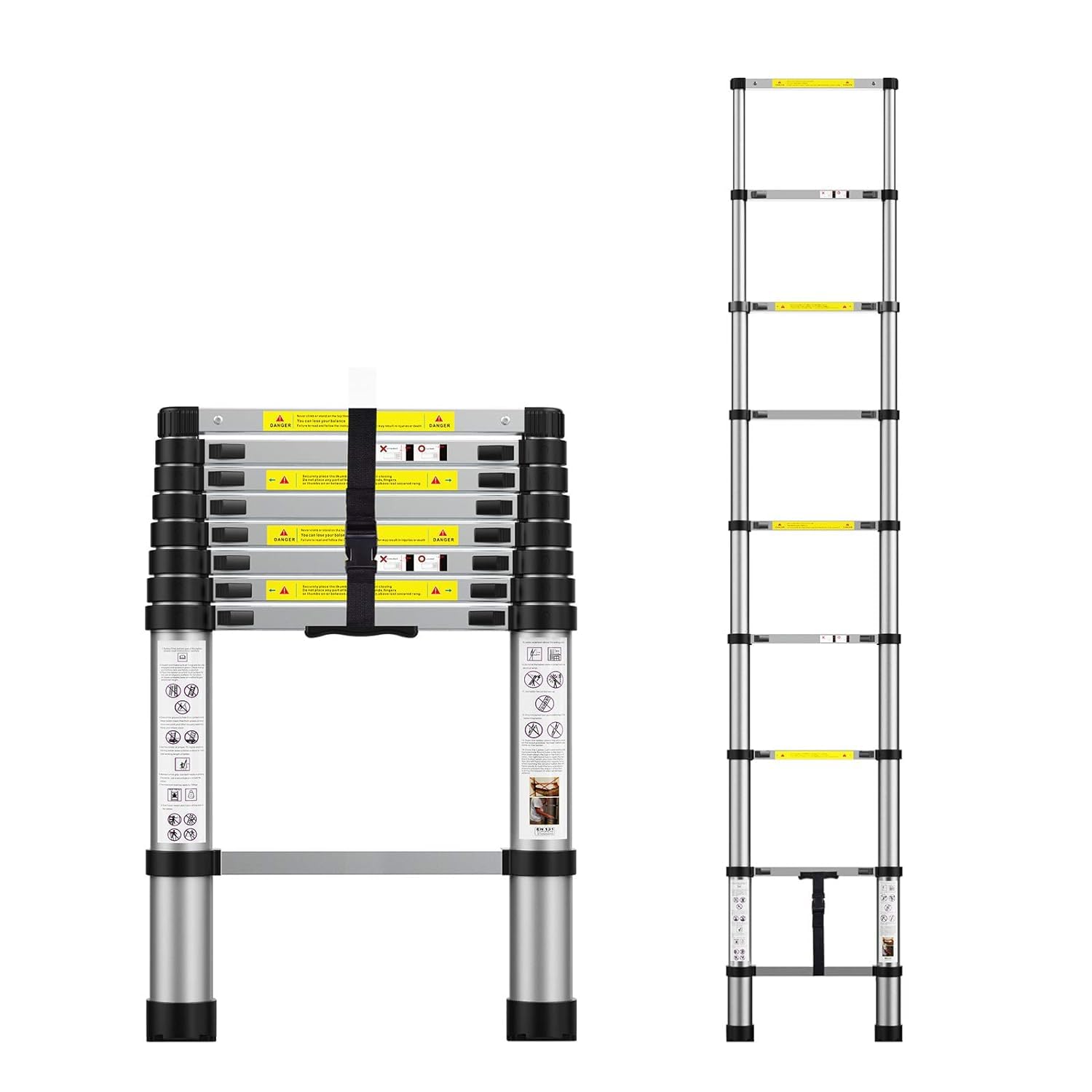 FRESHOME Aluminium Foldable Telescoping Extension Ladder 2.6m (8.5 FT ...