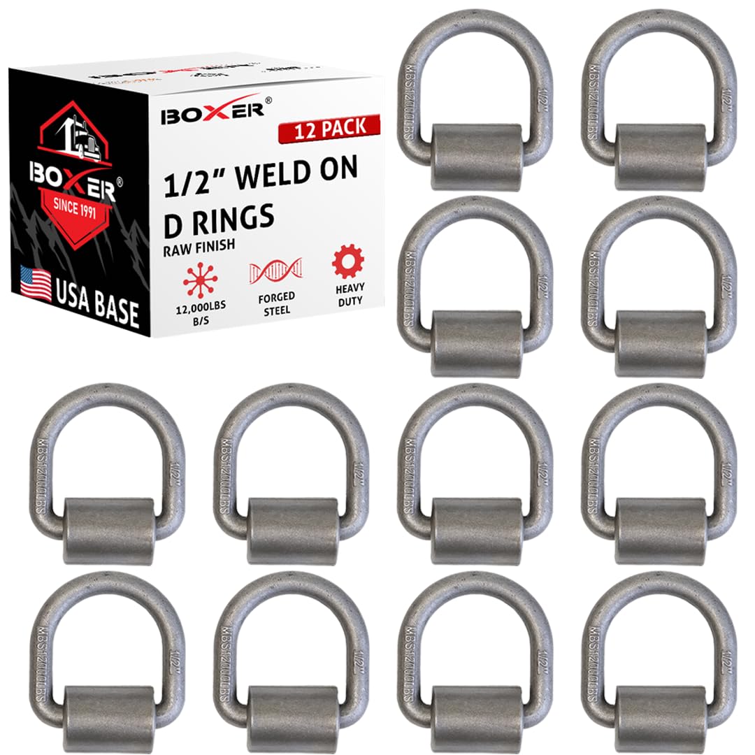 Amazon.com: Boxer 12 Pack ½” Weld-On Heavy Duty Forged D Rings 12,000 ...