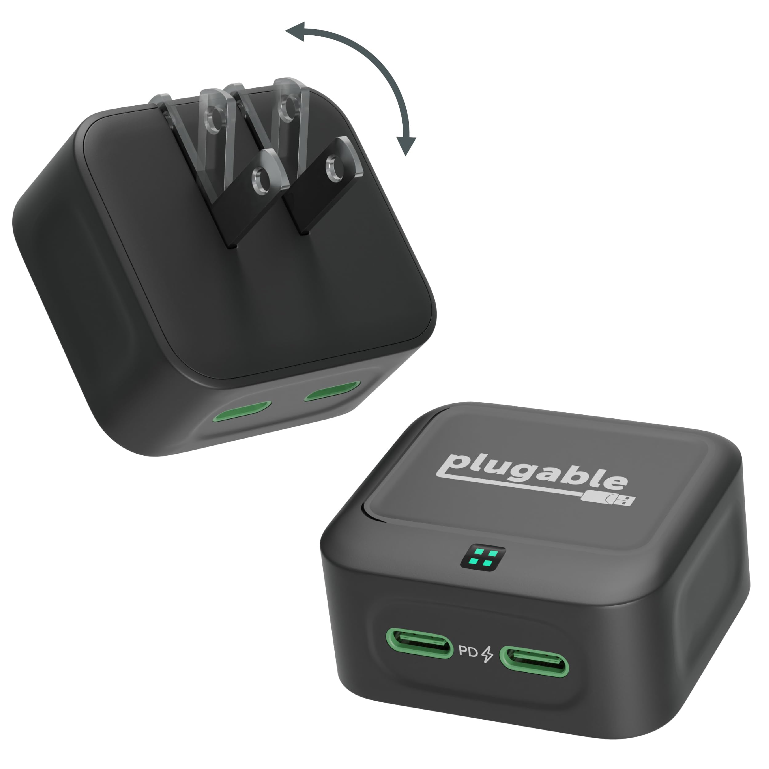 Amazon.com: Plugable Dual USB C Wall Charger, 40W Foldable 2-Port Flat ...