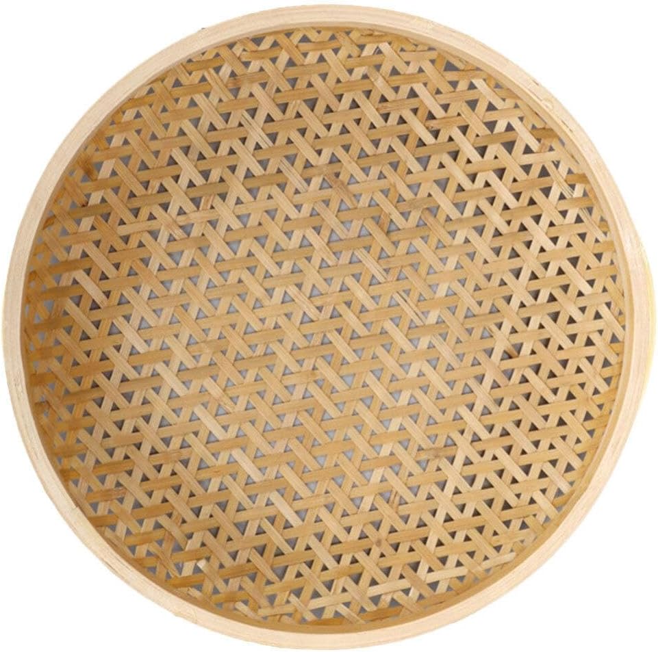 Amazon.com: Basket Bamboo Woven Tray Handmade Flat Wicker Round Fruit ...