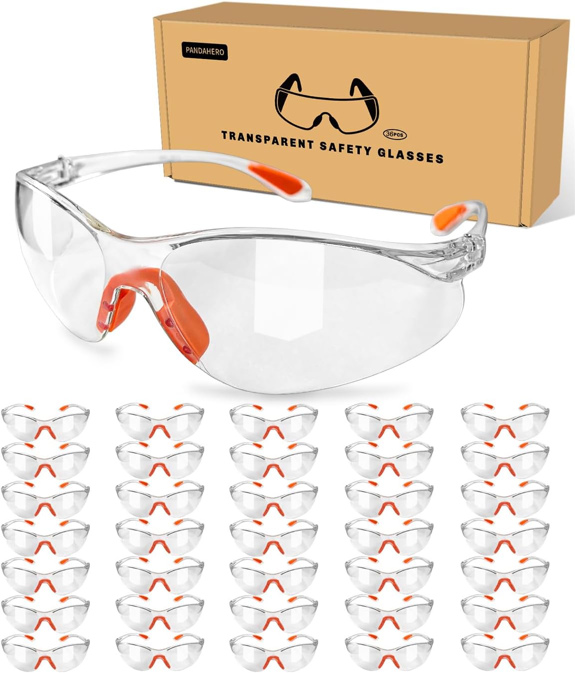 36 Packs Orange Safety Glasses for Men and Women - Clear Working ...