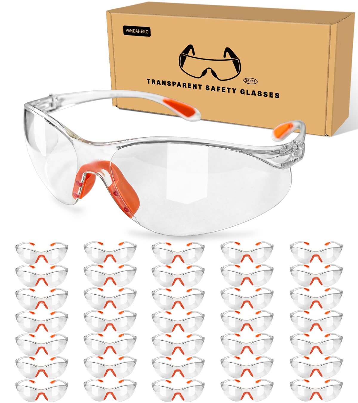 36 Packs Orange Safety Glasses for Men and Women - Clear Working ...