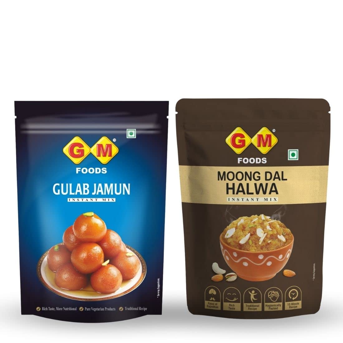 GM Foods Gulab Jamun 175g, Moong Dal Halwa 150g Instant Mix | Rich ...