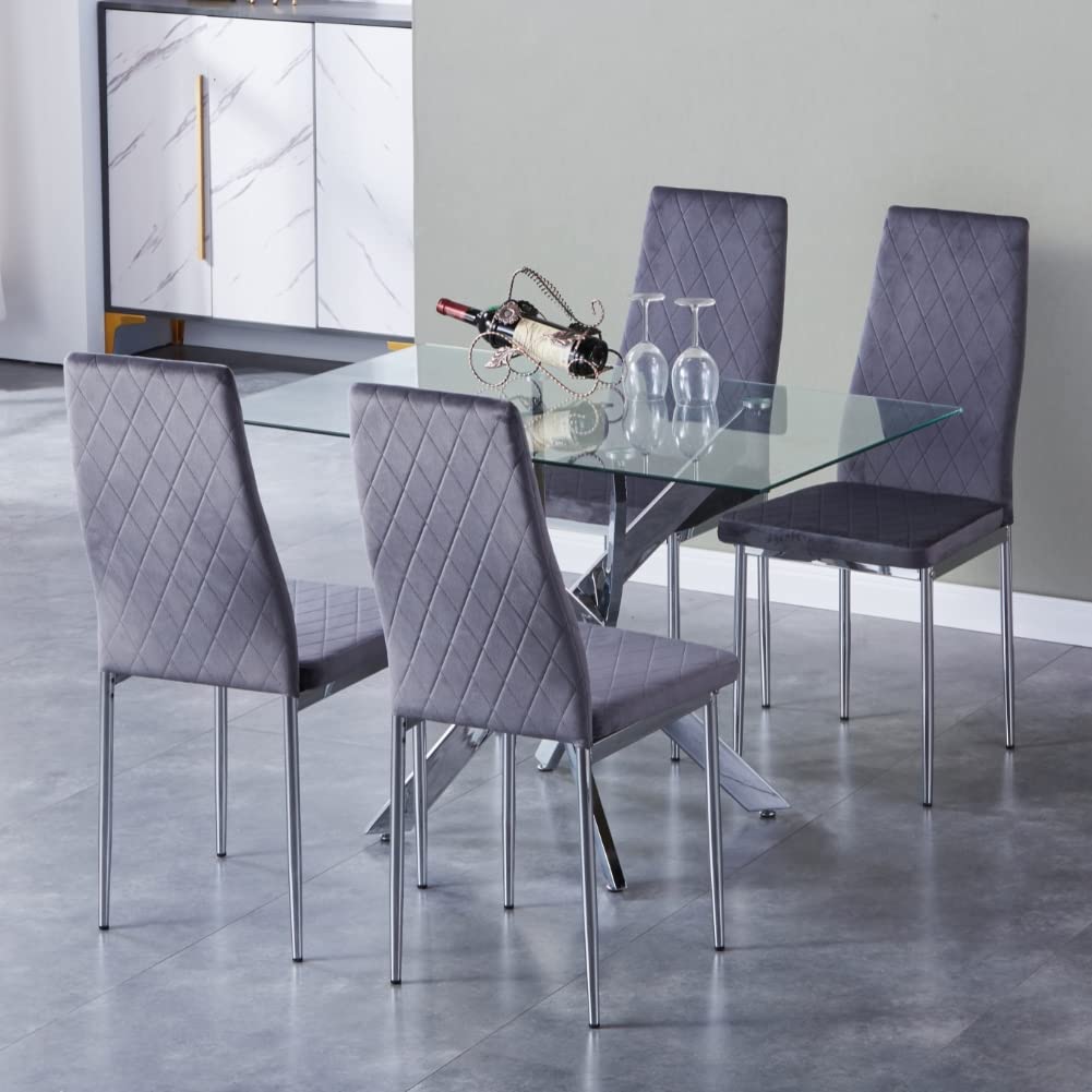 Buy GOLDFAN Dining Table and Chairs Set 4 Glass Rectangle Dining ...