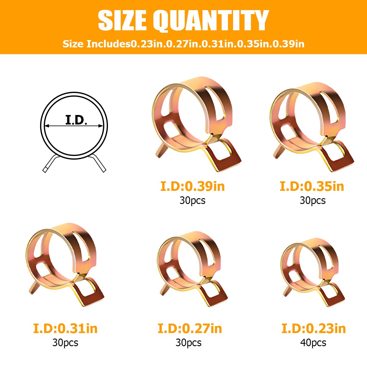 Snapklik.com : 160 Pcs Spring Hose Clamps, 5 Size Spring Band Type Fuel ...