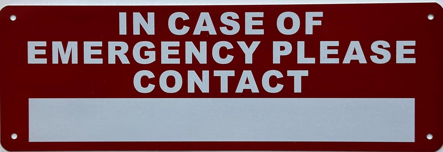 Amazon.com: IN CASE OF EMERGENCY PLEASE CONTACT SIGN (RED, Reflective ...
