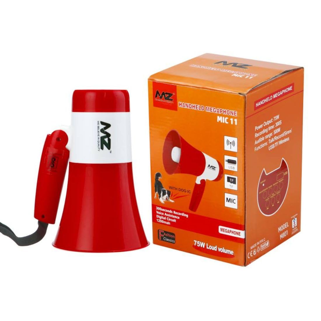 MZ MIC 11 Handheld Megaphone with LED Light | 75W Loud Volume | USB ...