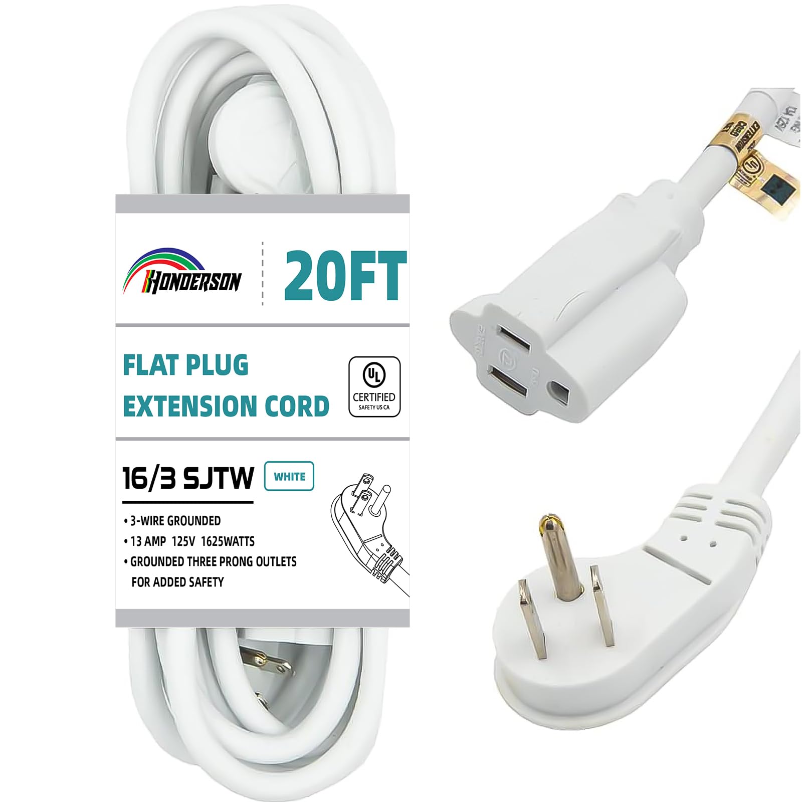 Amazon.com: HONDERSON Flat Plug Indoor Extension Cord, UL Listed, 16 ...