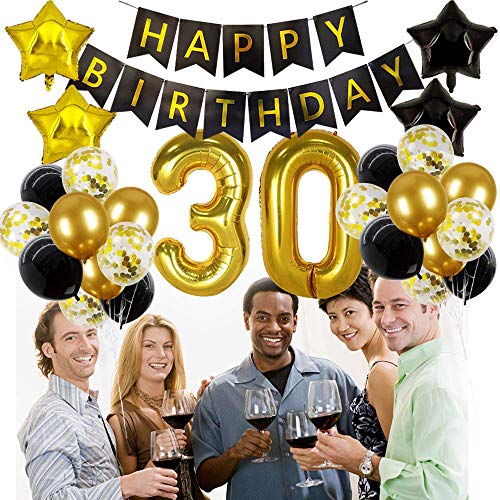 Buy Theme My Party 30th Birthday Decorations Black and Gold 30 Party ...