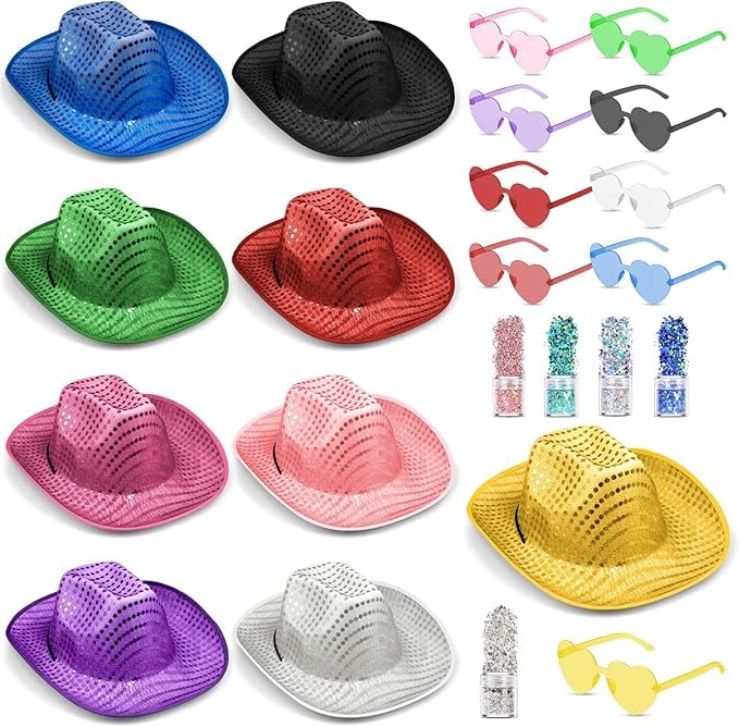 9 Set Holographic Cowboy Hats, Sequin Space Cowgirl Hat Cowboy Hat Set ...