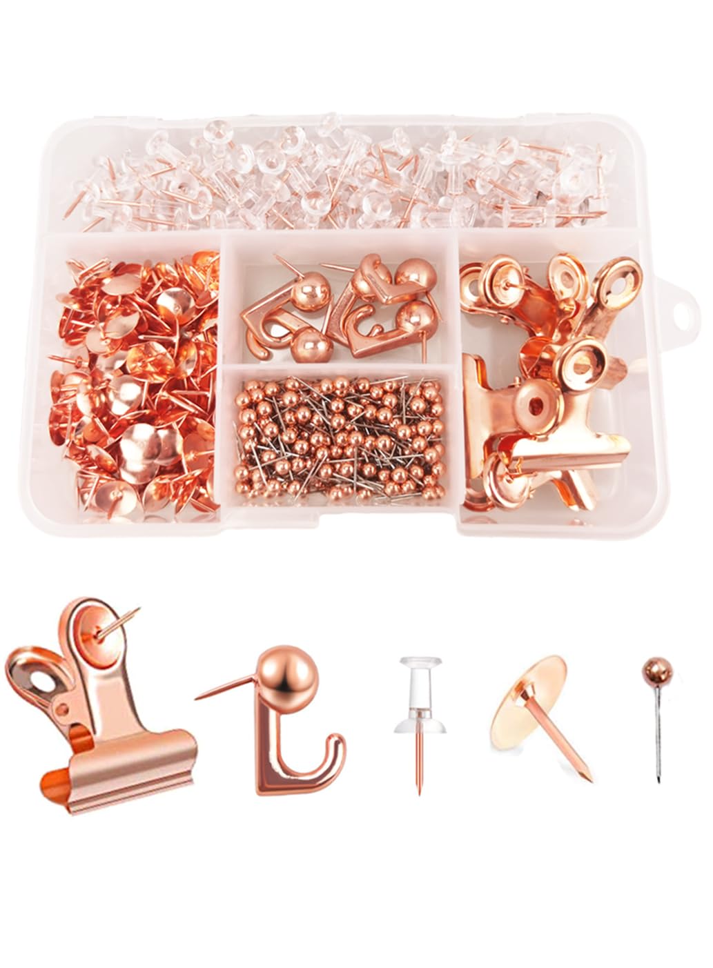 Amazon.com: 460 Pcs Push Pins Set, 5 Style Rose Gold Push Pin Hooks ...