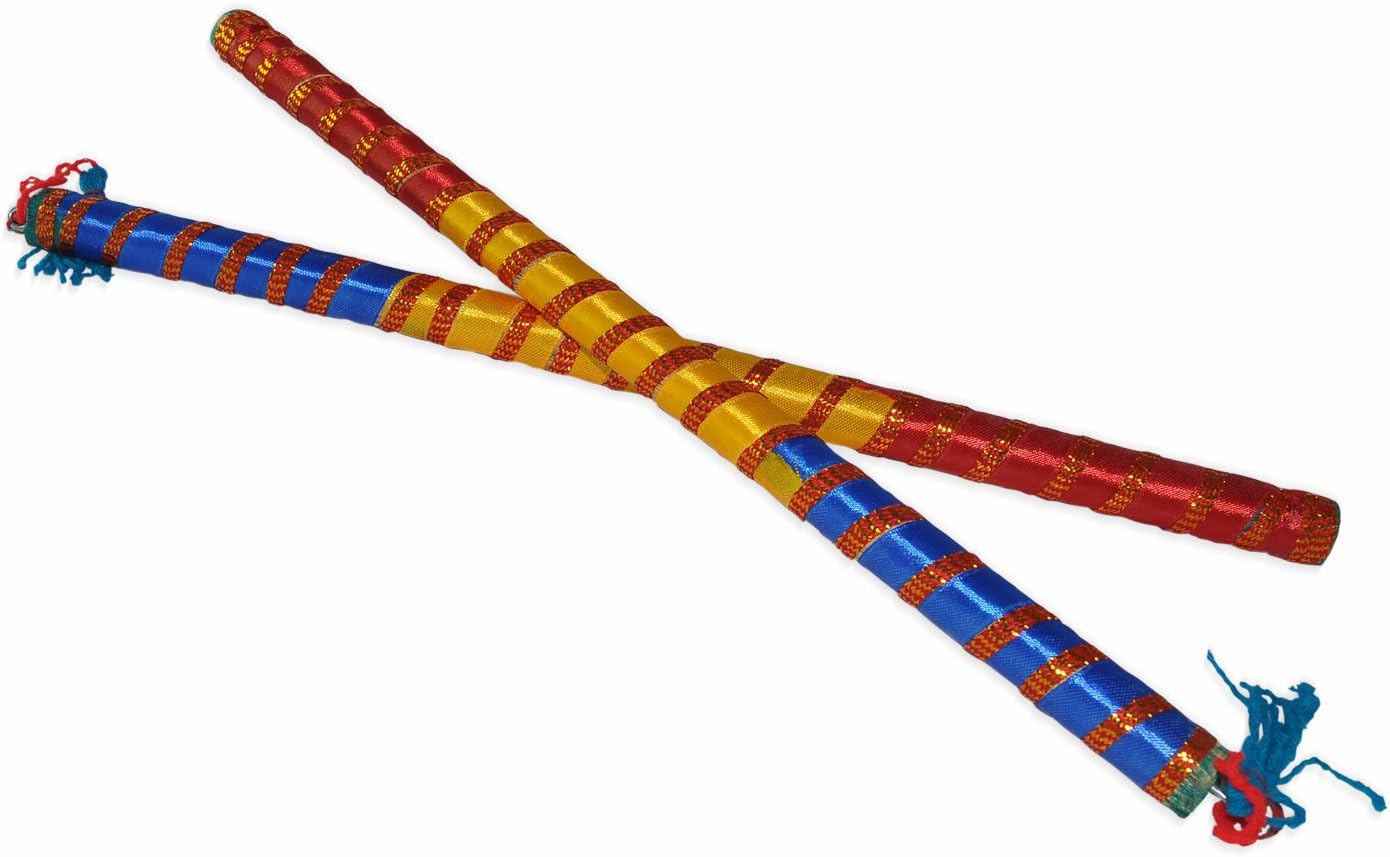 Amazon.com: Wooden Tricolor Handmade Garba Dandia Sticks : Musical ...