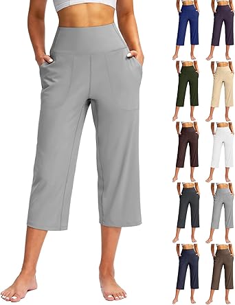 Amazon.com: chaktkglok Capri Yoga Pants with Pockets for Women Summer ...