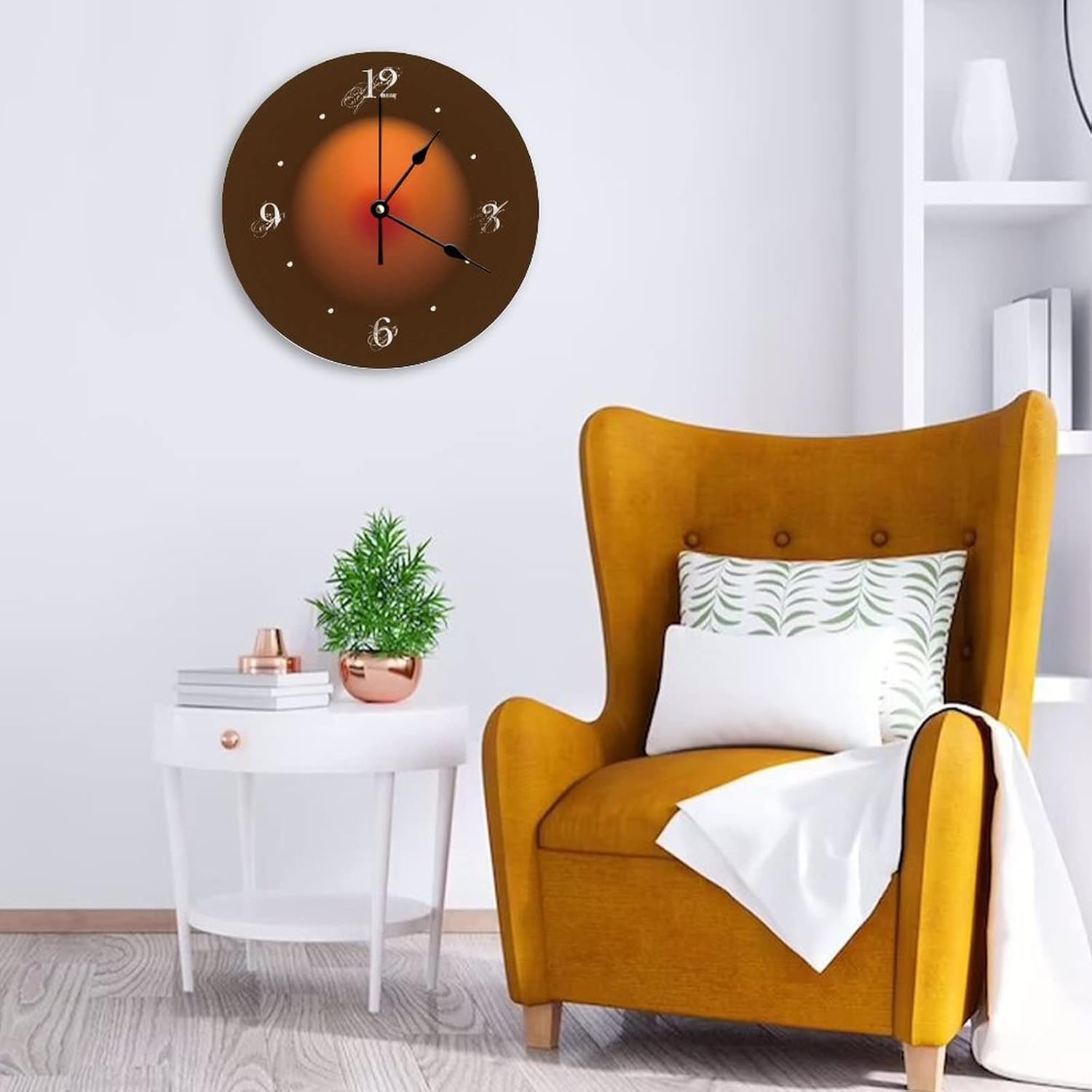 Reloj de pared decorativo silencioso sin tictac, color naranja quemado, marrón, redondo, moderno ...