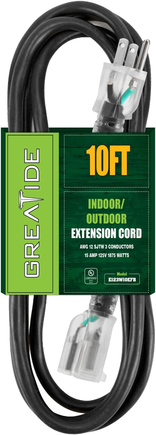 Amazon.com: GREATIDE 10 Ft Lighted Outdoor Extension Cord - 12/3 SJTW ...
