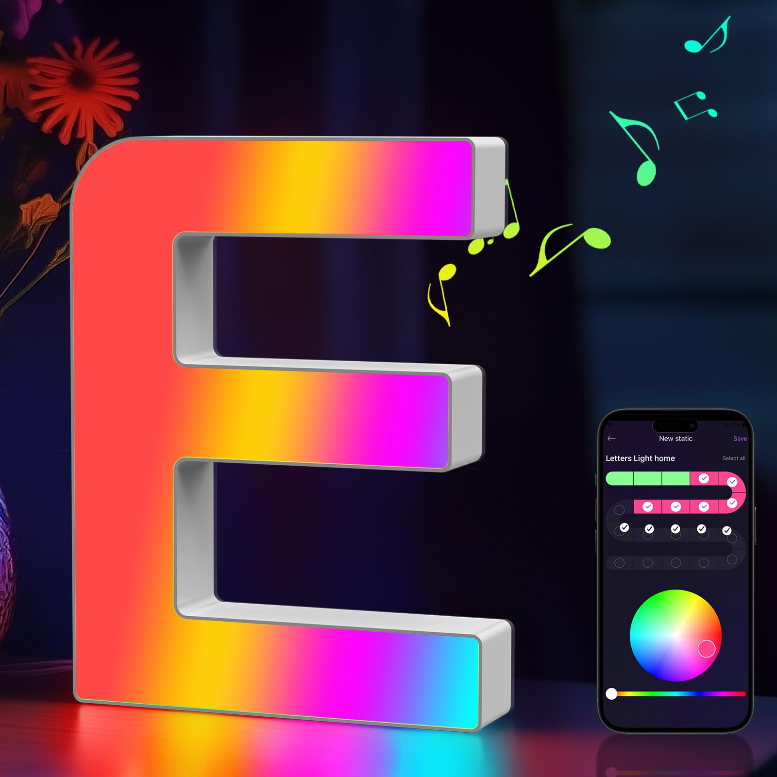 Light Up Letters Marquee Letter - Music Sync RGB Color Changing LED ...