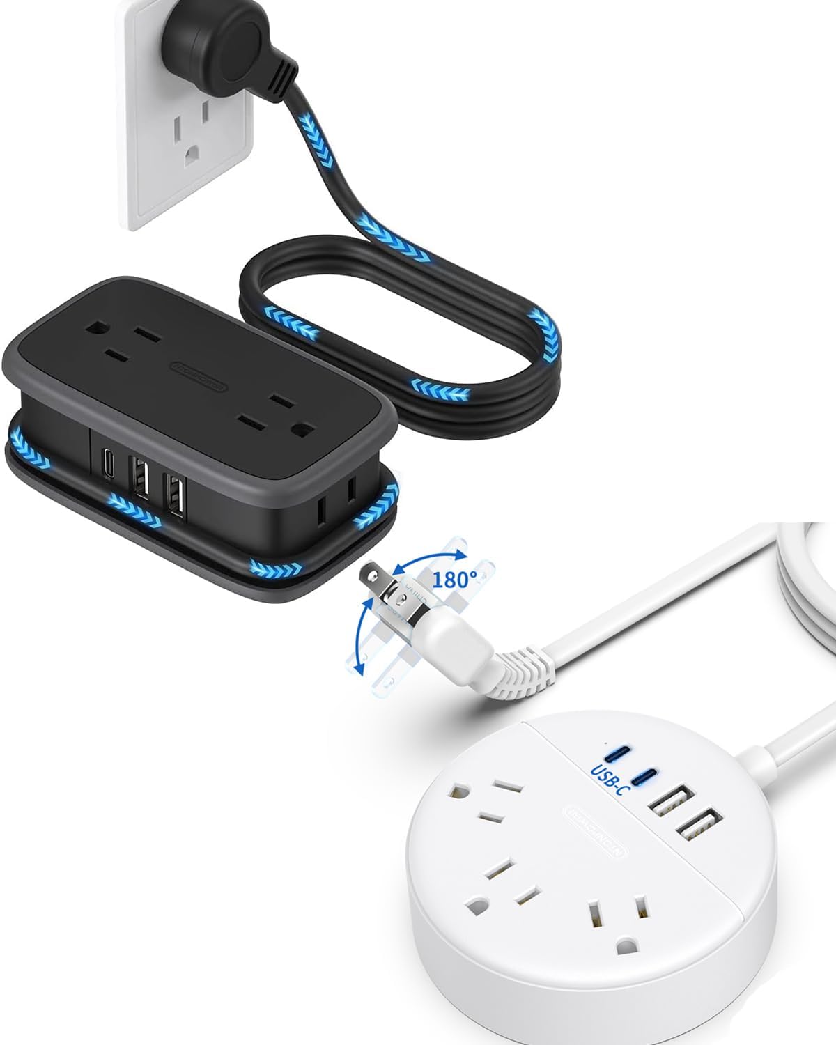 Amazon.com: Travel Power Strip with USB C Port,2 Prong Power Strip with ...