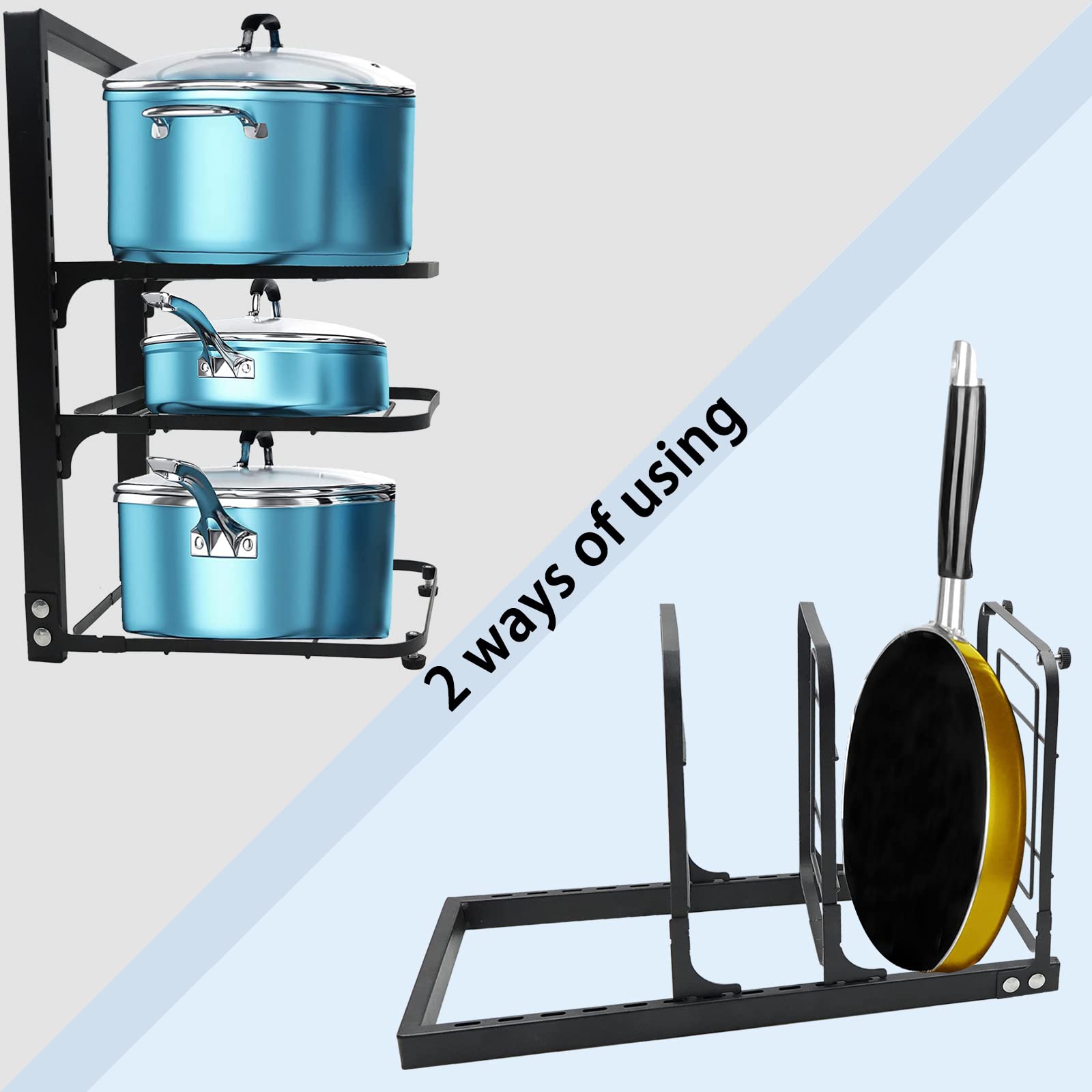 Jbikao Pots and Pans Organizer for Cabinet, 3 Tiers Pots and Pans Rack ...