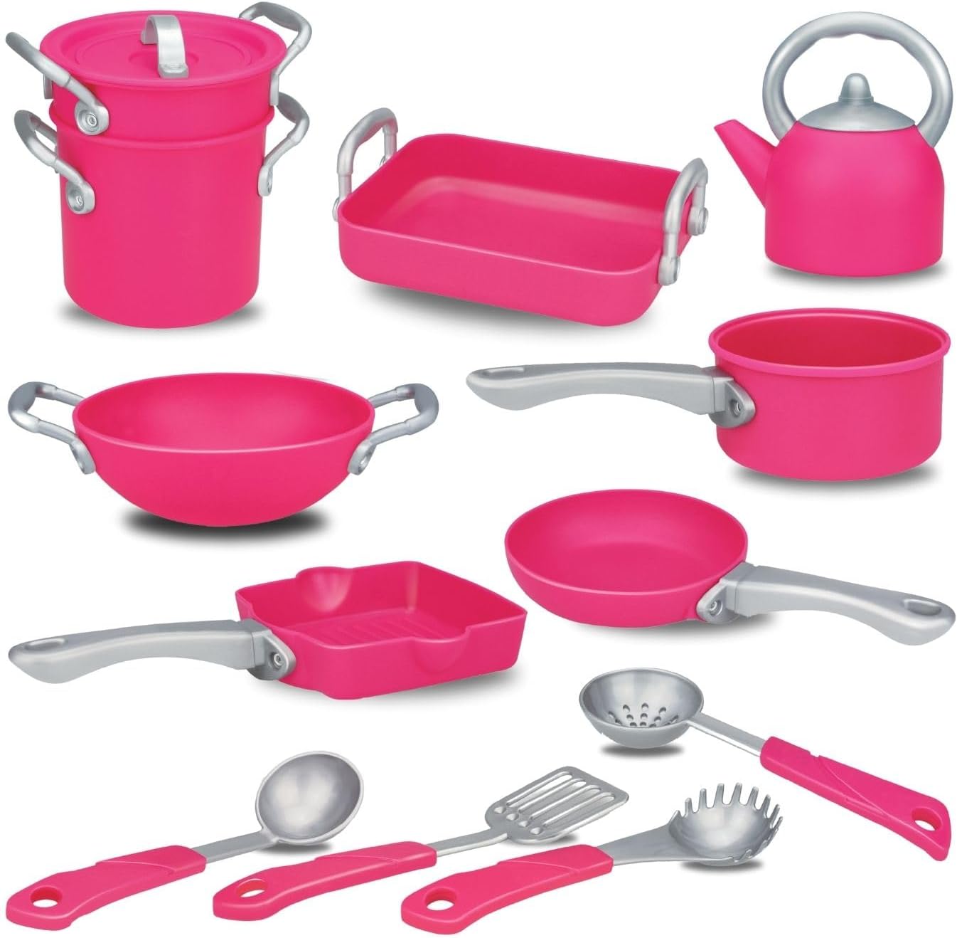 Amazon.com: Pink Play Kitchen Cookware Toys Pots and Pans Cooking ...