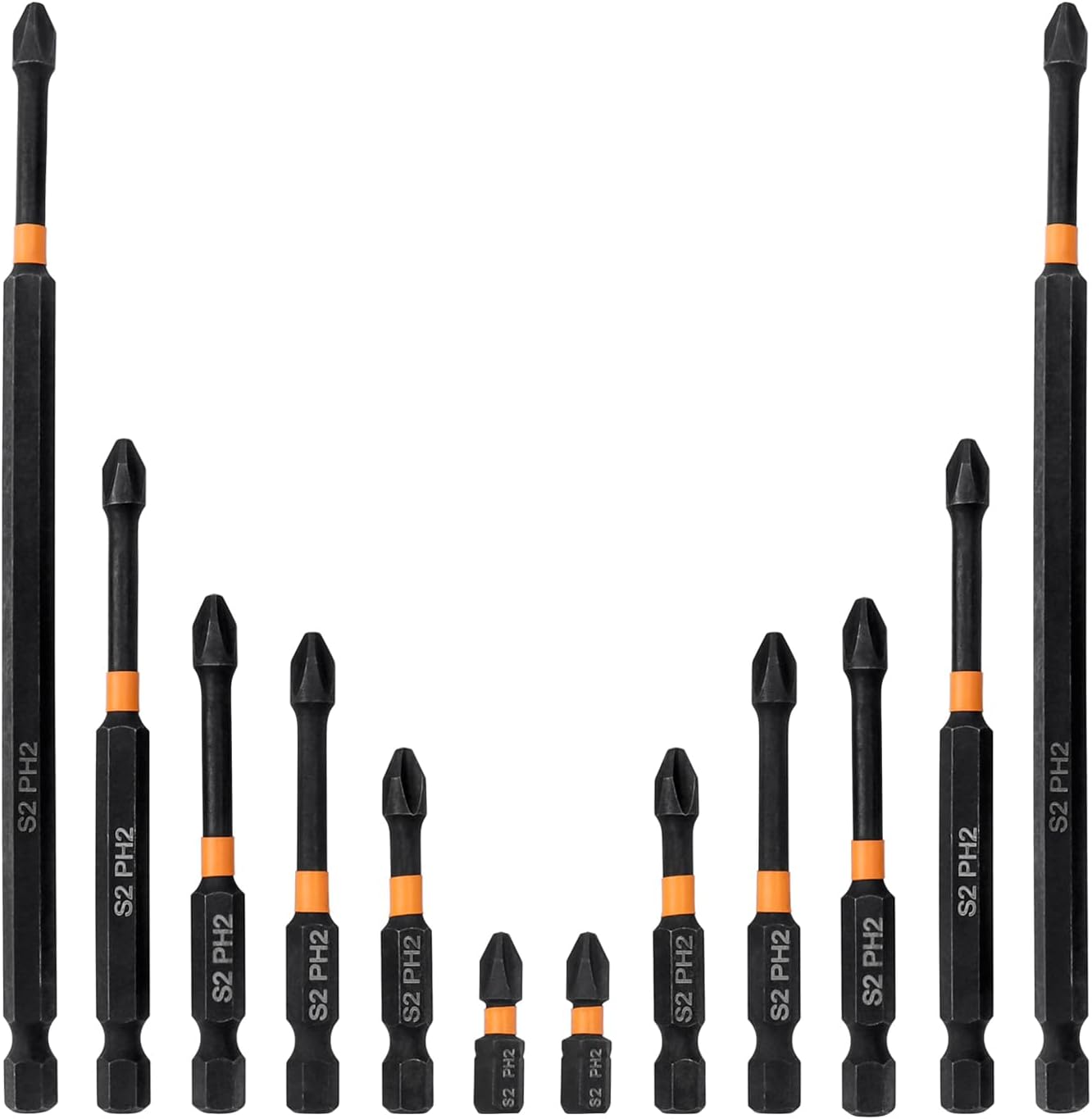 Bestgle 12 Pcs Magnetic Cross Slot Driver Bit Set PH2 S2 Steel Phillips ...