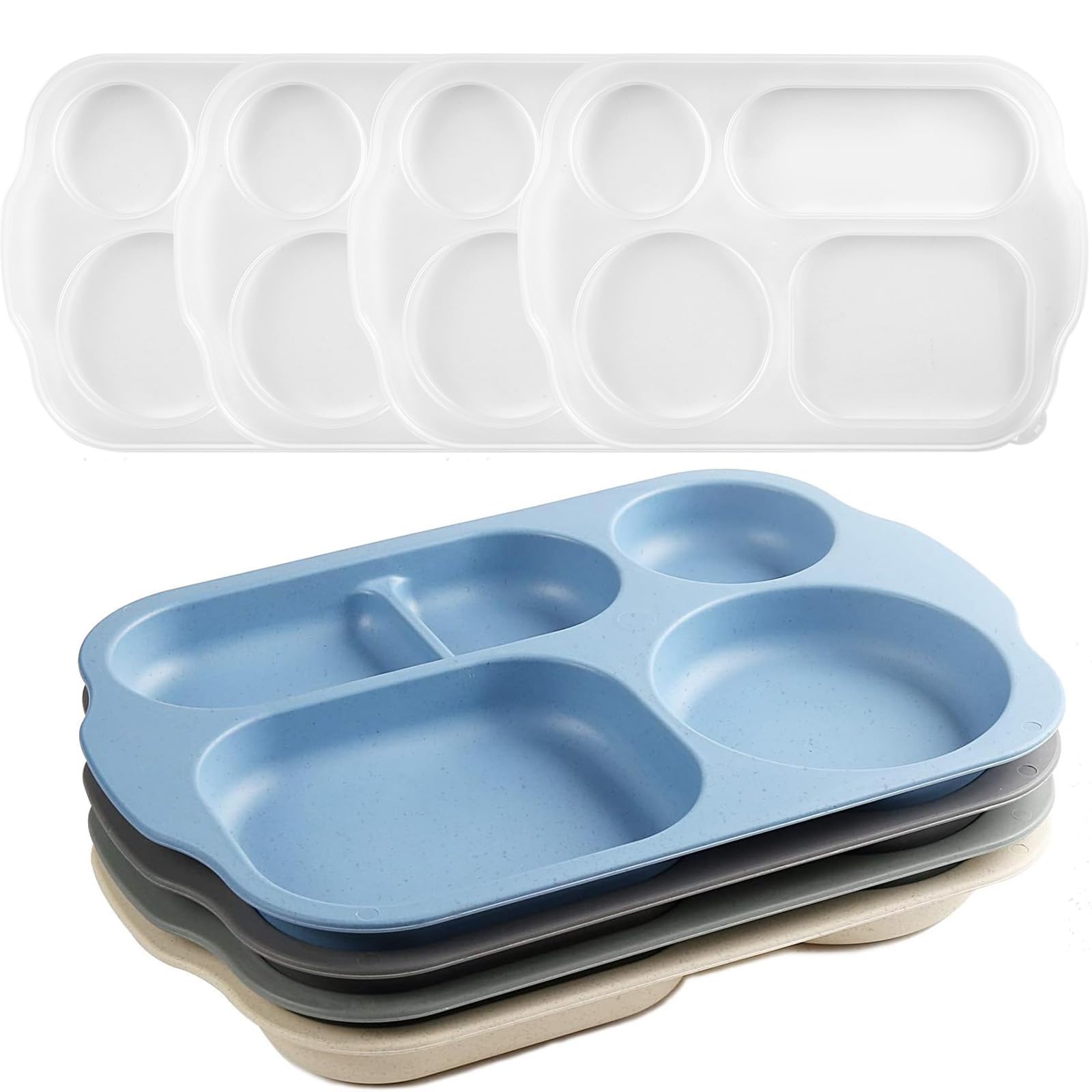 Amazon.com | Divided Plates with Lids for Kids Adults, 12 Inch (4PCS ...