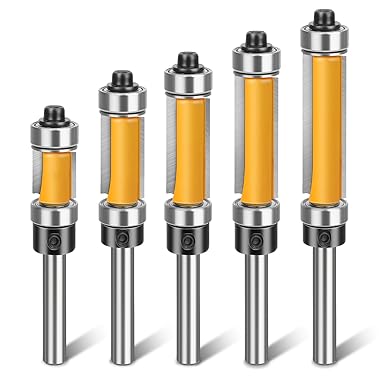 SUNJOYCO 5PCS Pattern Flush Trim Router Bits, 1/4" Shank Top and Bottom ...