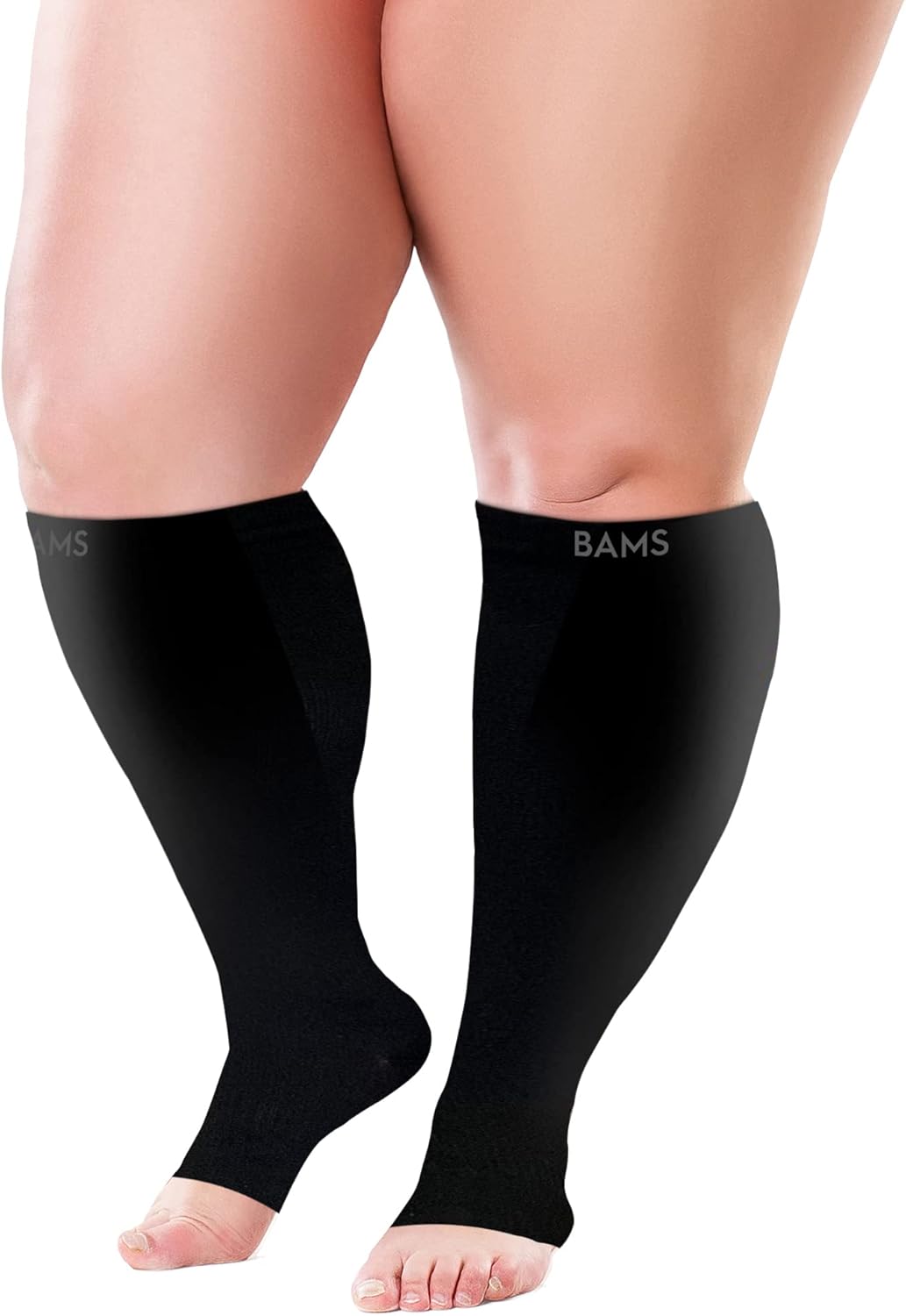 Amazon.com: BAMS Plus Size Open Toe Compression Socks Wide Calf ...