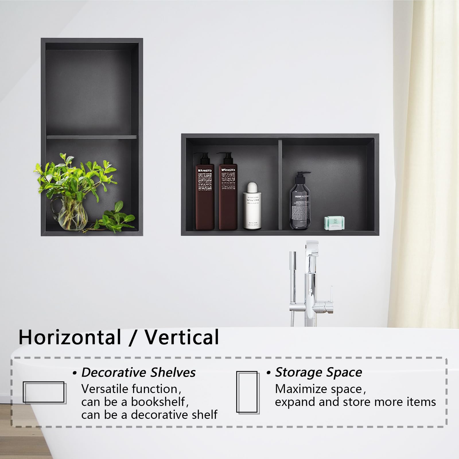 Snapklik.com : 24" X 12" Shower Niche, Black Wall Shower Cubby No Tile ...