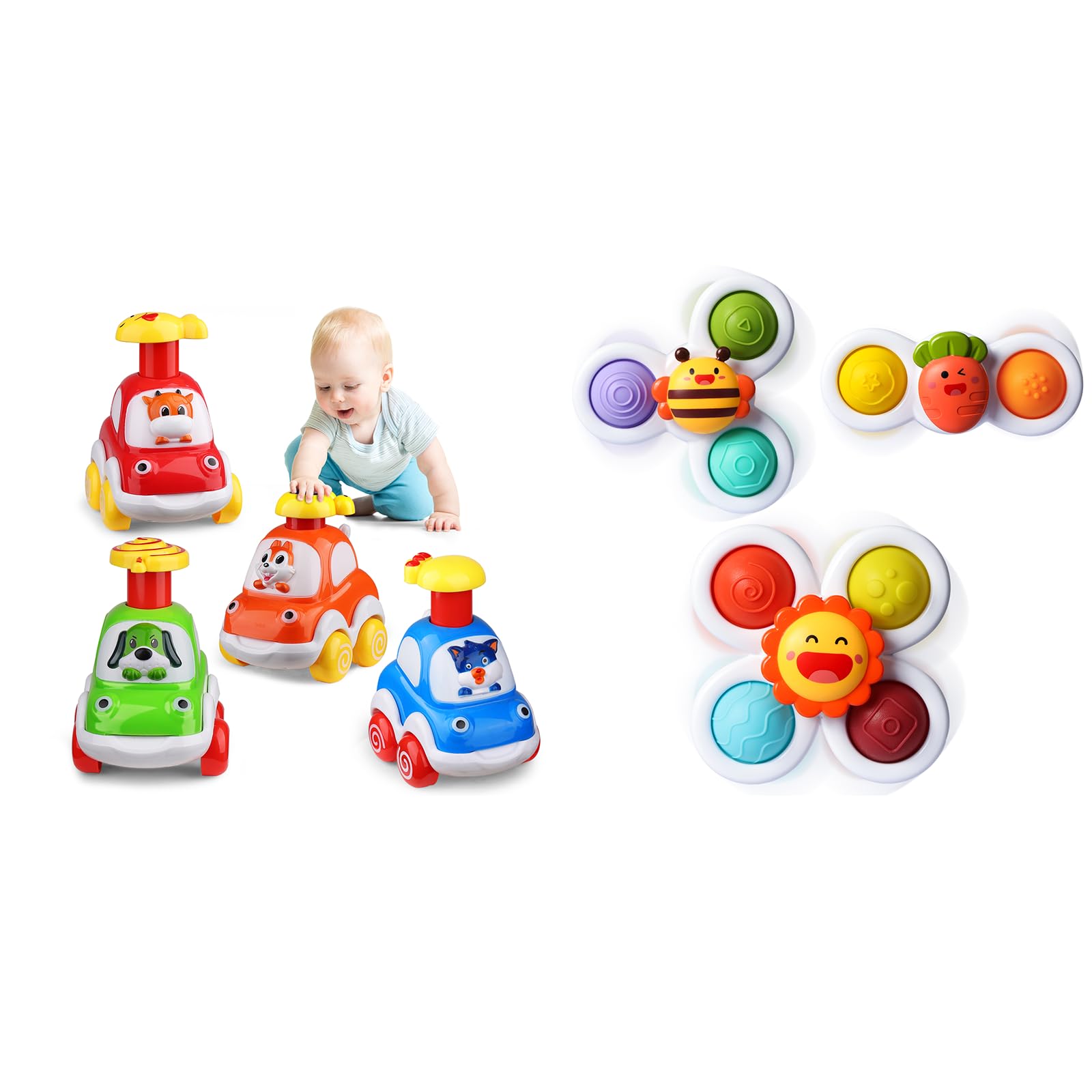 Amazon.com: ALASOU 4 PCS Animal Car Toys and 3 PCS Suction Cup Spinner ...