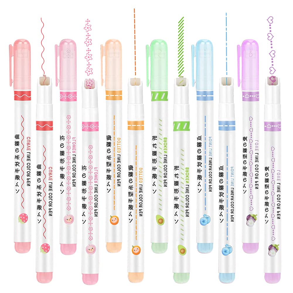 Buy Aonuily Curve Highlighter Pen Set, 12Pcs Curve Pen Highlighters ...