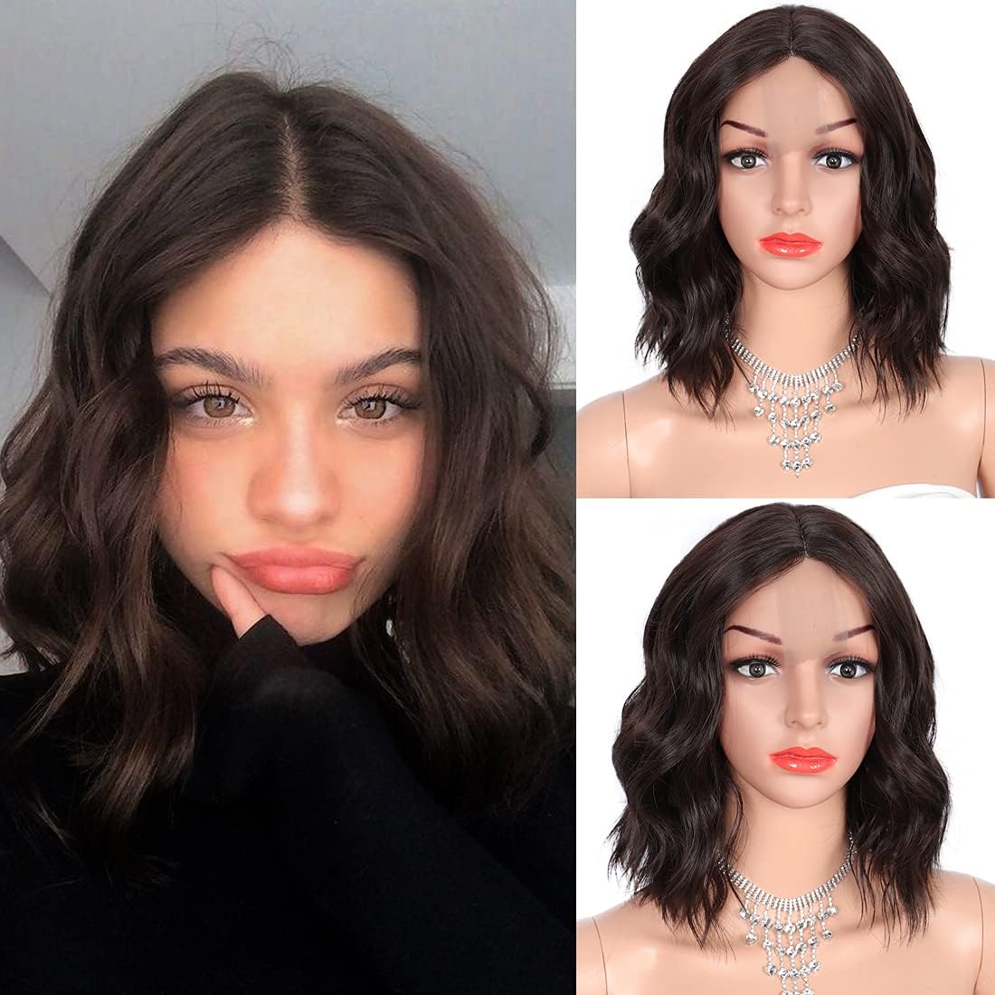 Kalyss 12" Synthetic Edge Lace Front Wigs for Women Short Wavy Bob Wig ...