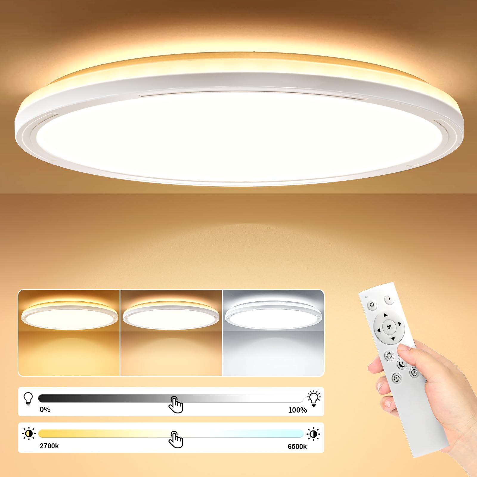 Taipow 24 W LED Ceiling Light Flat with Remote Control & Backlight ...