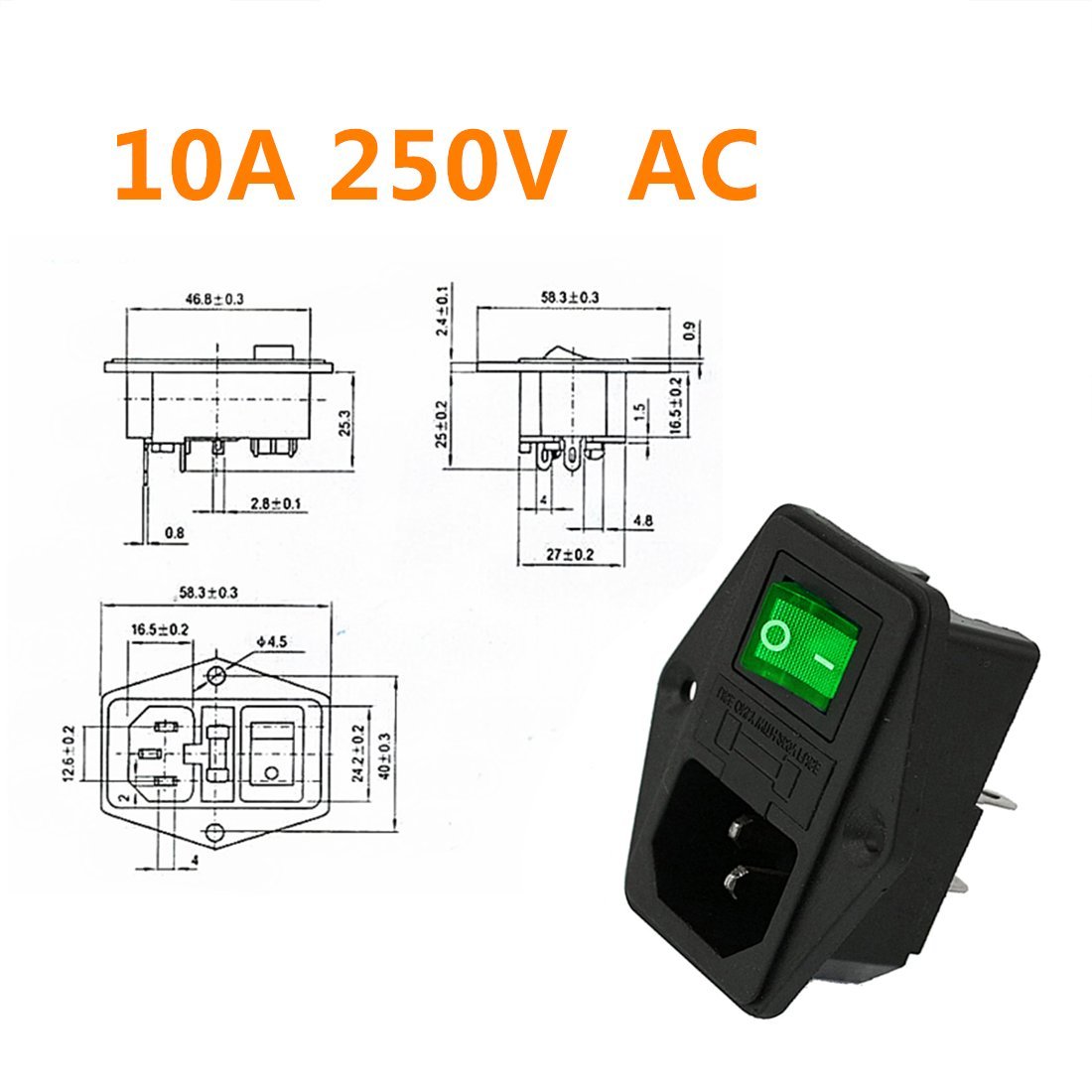 Snapklik.com : 4 Sets IEC320 C14 Inlet Module Connector Fuse Switch ...