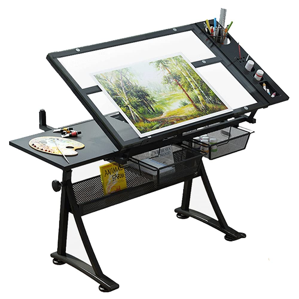 Buy Adjustable Glass Drafting Table,Versatile Art Study Table,with ...